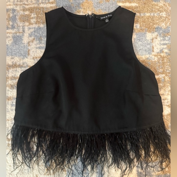 Strut & Bolt | Tops | Black Feather Trim Top | Poshmark